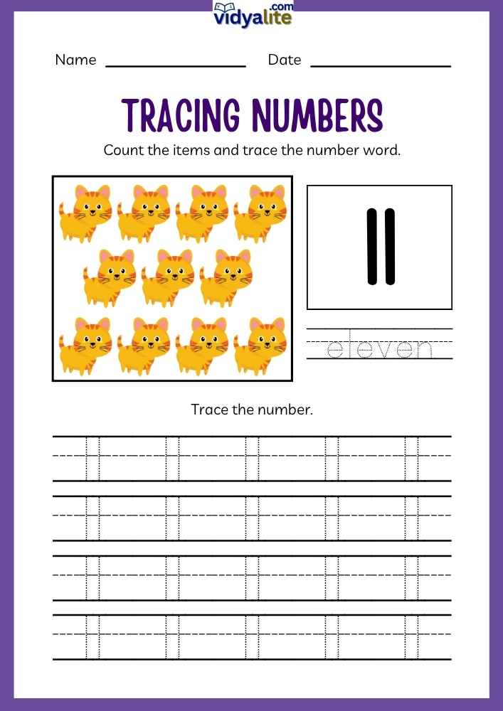 Free Printable Number 11 Tracing Worksheet for Preschool & Kindergarten ...