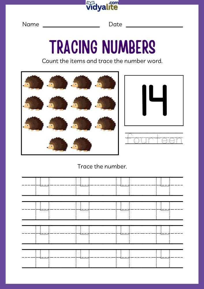 Free Printable Number 14 Tracing Worksheet for Preschool & Kindergarten ...