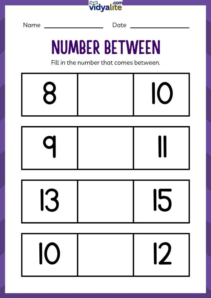 Free Printable Number Between Filling 3rd Set Worksheet for Preschool ...