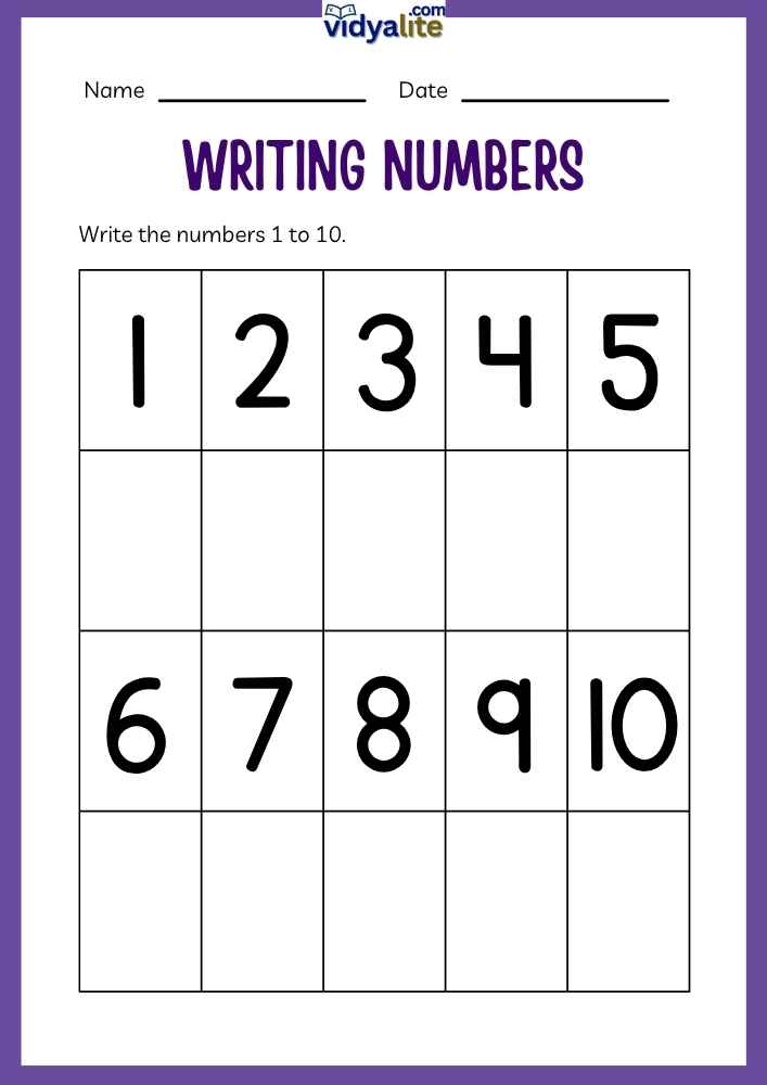 Free Printable Writing Number 1 to 10 Worksheet for Preschool ...