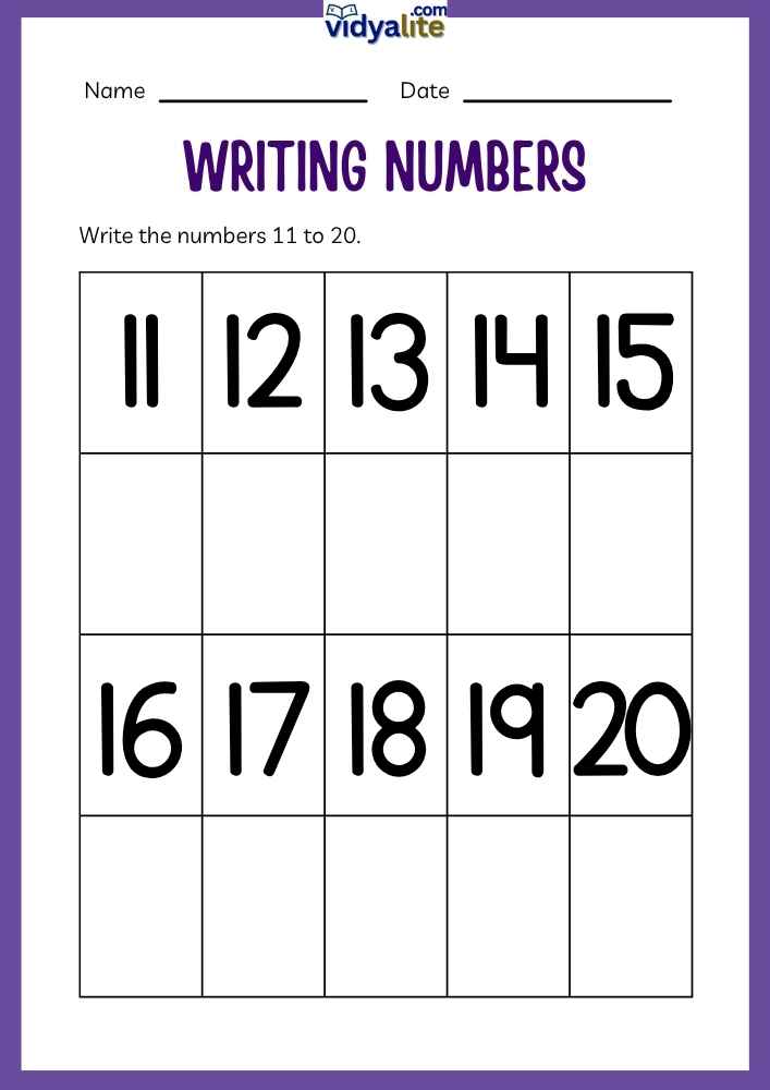 Free Printable Writing Number 11 to 20 Worksheet for Preschool ...